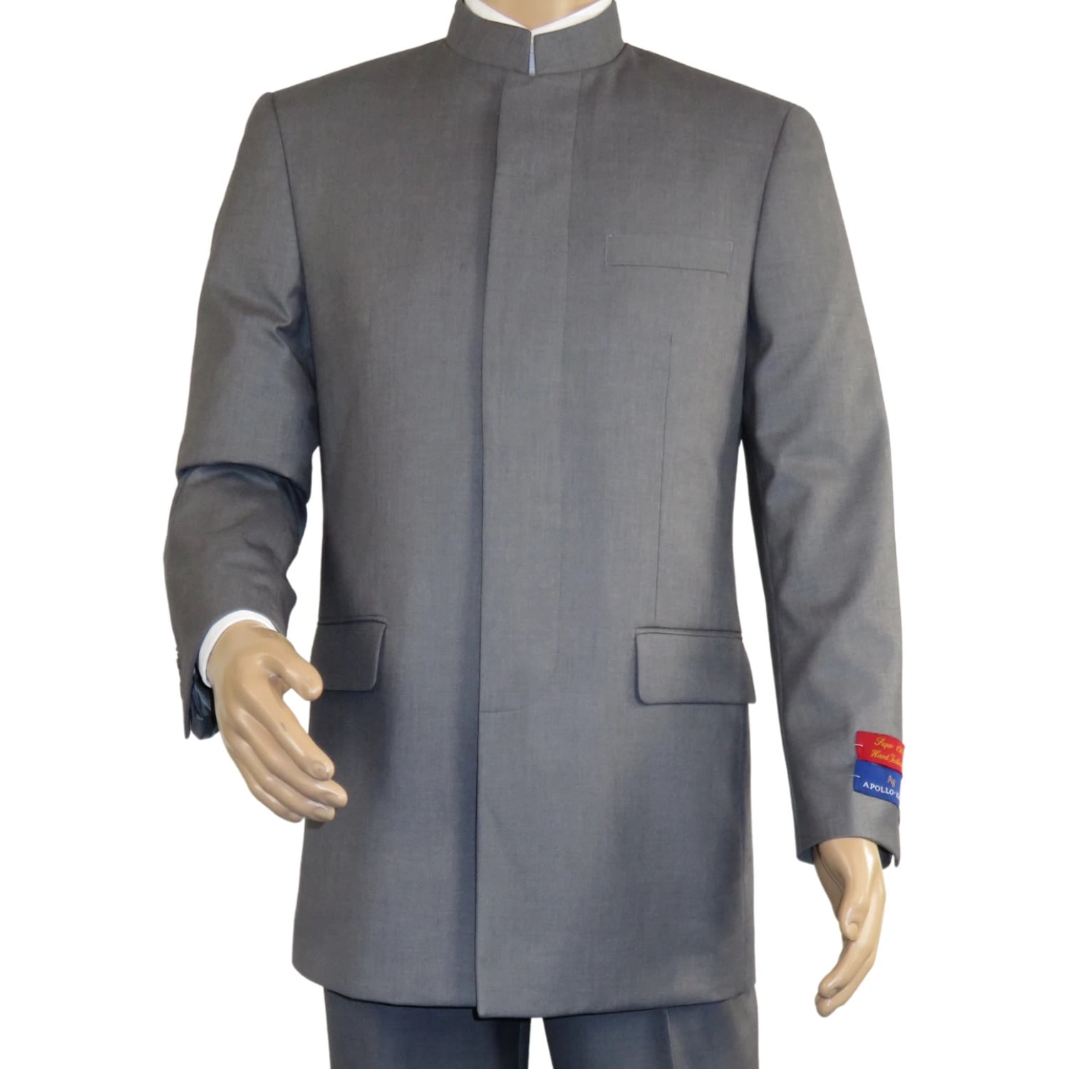 Men Apollo King Banded Collarless suit Mandarin 5 Hidden Button Pastor ...