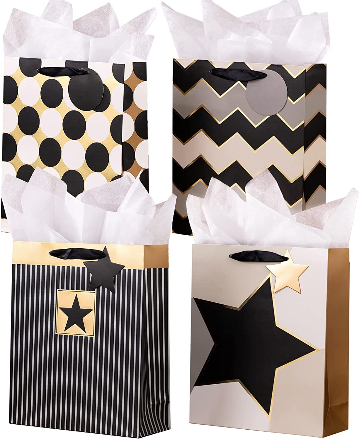SHIPKEY 12 Pack 10"x4"x13” Black Gift Bags with Tissue Paper, Medium ...
