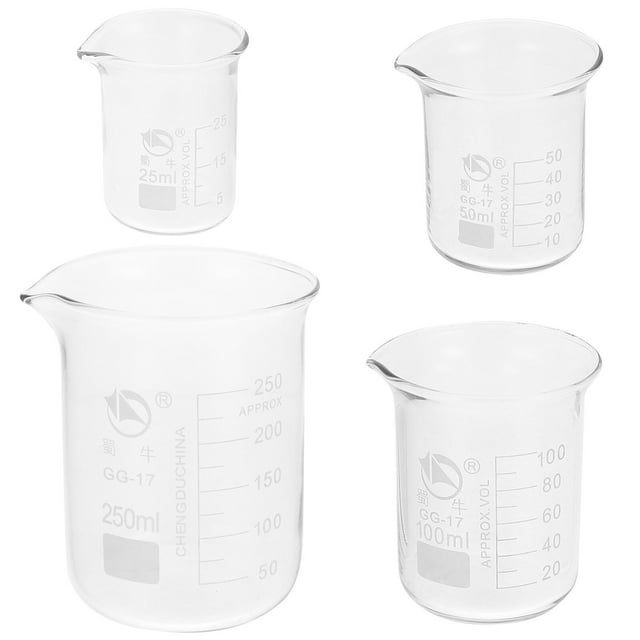 4pcs Glass Measuring Beaker Laboratory Glass Beakers Glass Graduated ...