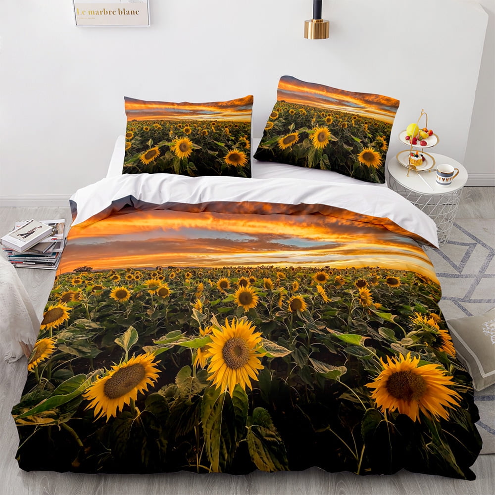ZJEOQOQ queen duvet cover set, Sunflower Bed Cover King Size 3D Floral ...