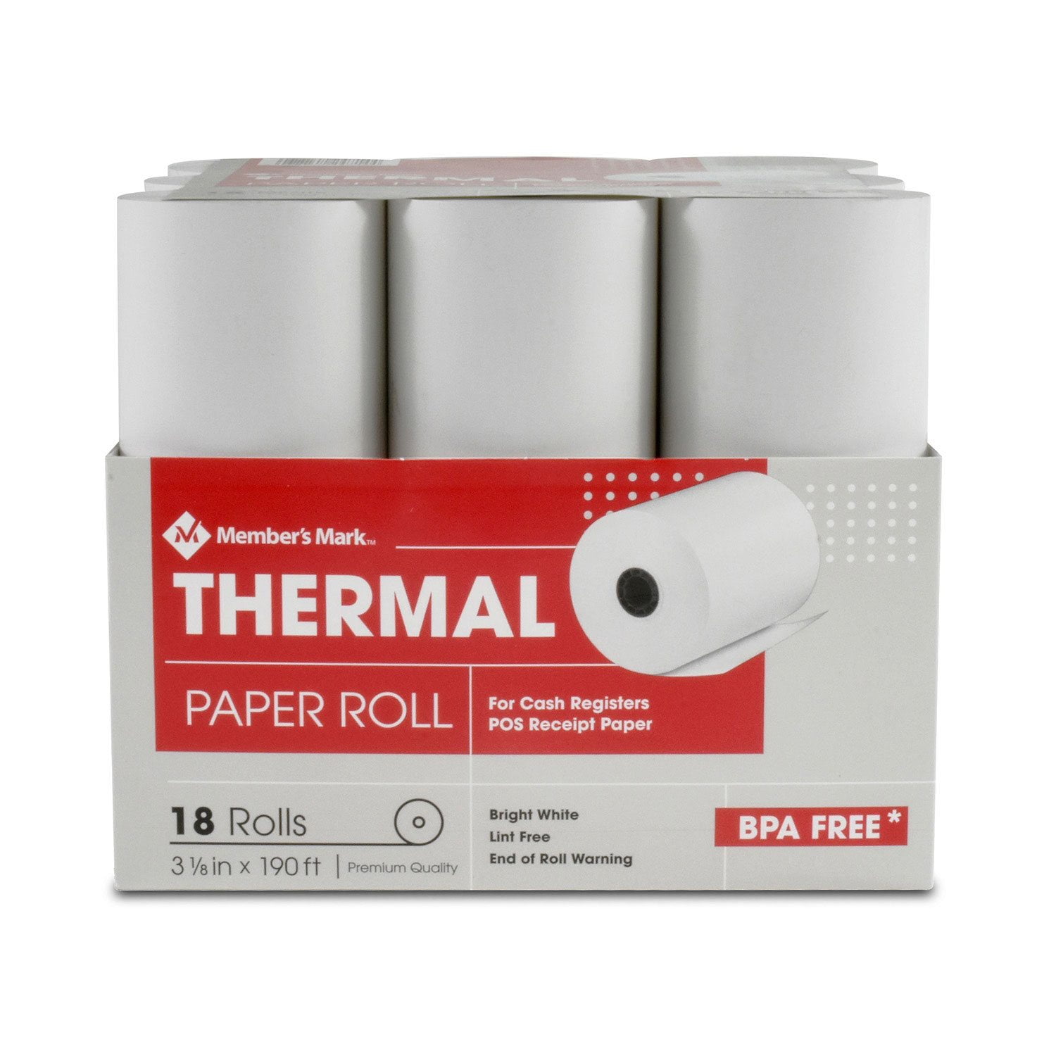 Member's Mark Thermal Receipt Paper Rolls, 3 1/8" X 190', 18 Rolls ...
