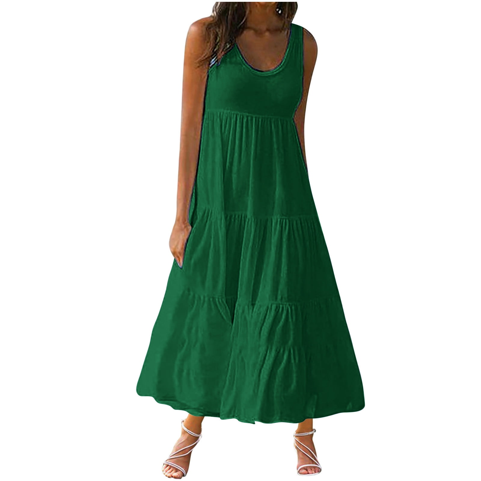 Click here for Qipopiq Womens Smocked Sleeveless Tiered Long Dres... prices