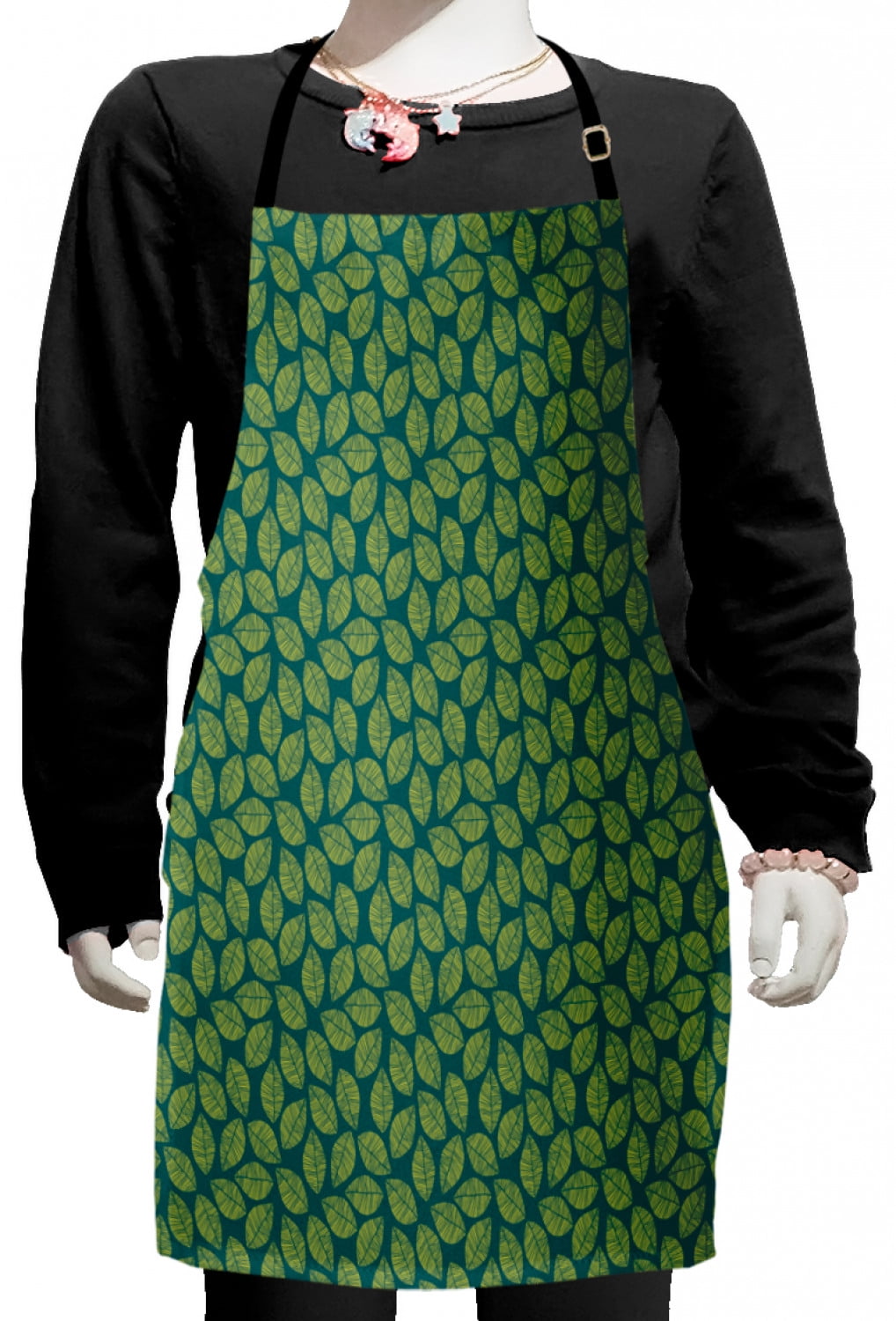 Botanical Kids Apron, Rhythmic Tropical Tree Leaves Lines Fresh Spring ...