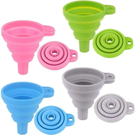 Crday 4 Pack Silicone Collapsible Funnel, Foldable Kitchen Funnels Hopper for Water Bottle ...