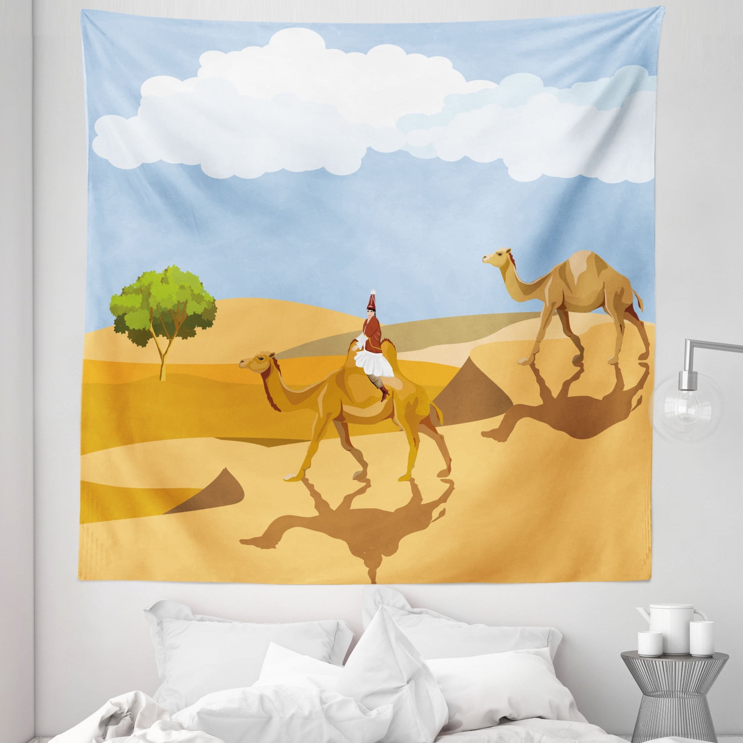 Oasis Tapestry, Woman in Traditional Clothes Riding a Camel in the ...