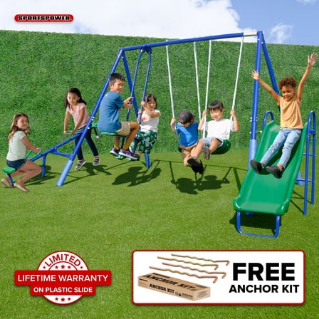 Sportspower Super Flyer Swing Set with 2 Flying Buddies, Saucer Swing ...