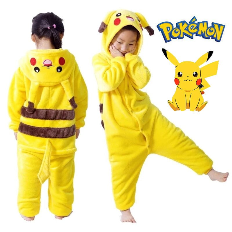 Pokemon Pikachu Pajamas Plush One Piece Suit Winter Clothes Long Sleeve ...