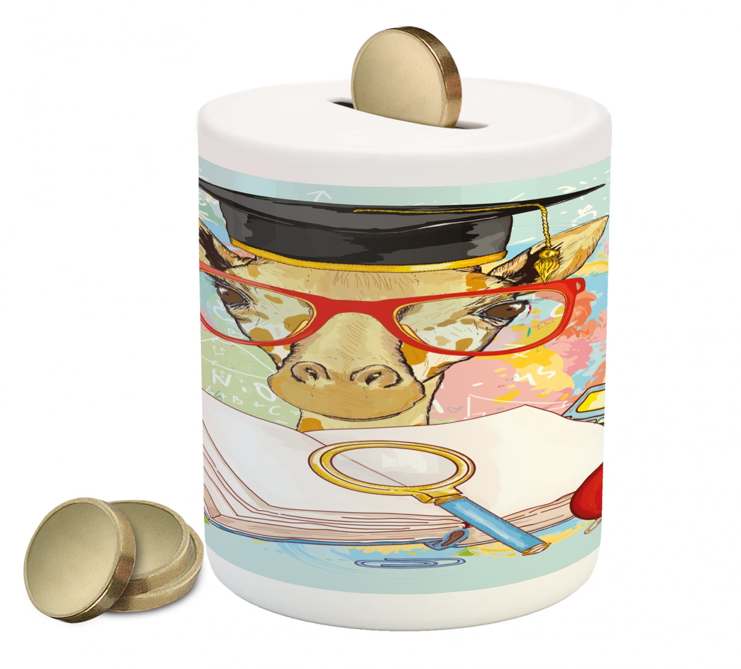 Graduation Piggy Bank, Hipster Giraffe Animal Glasses and Cap Geek ...