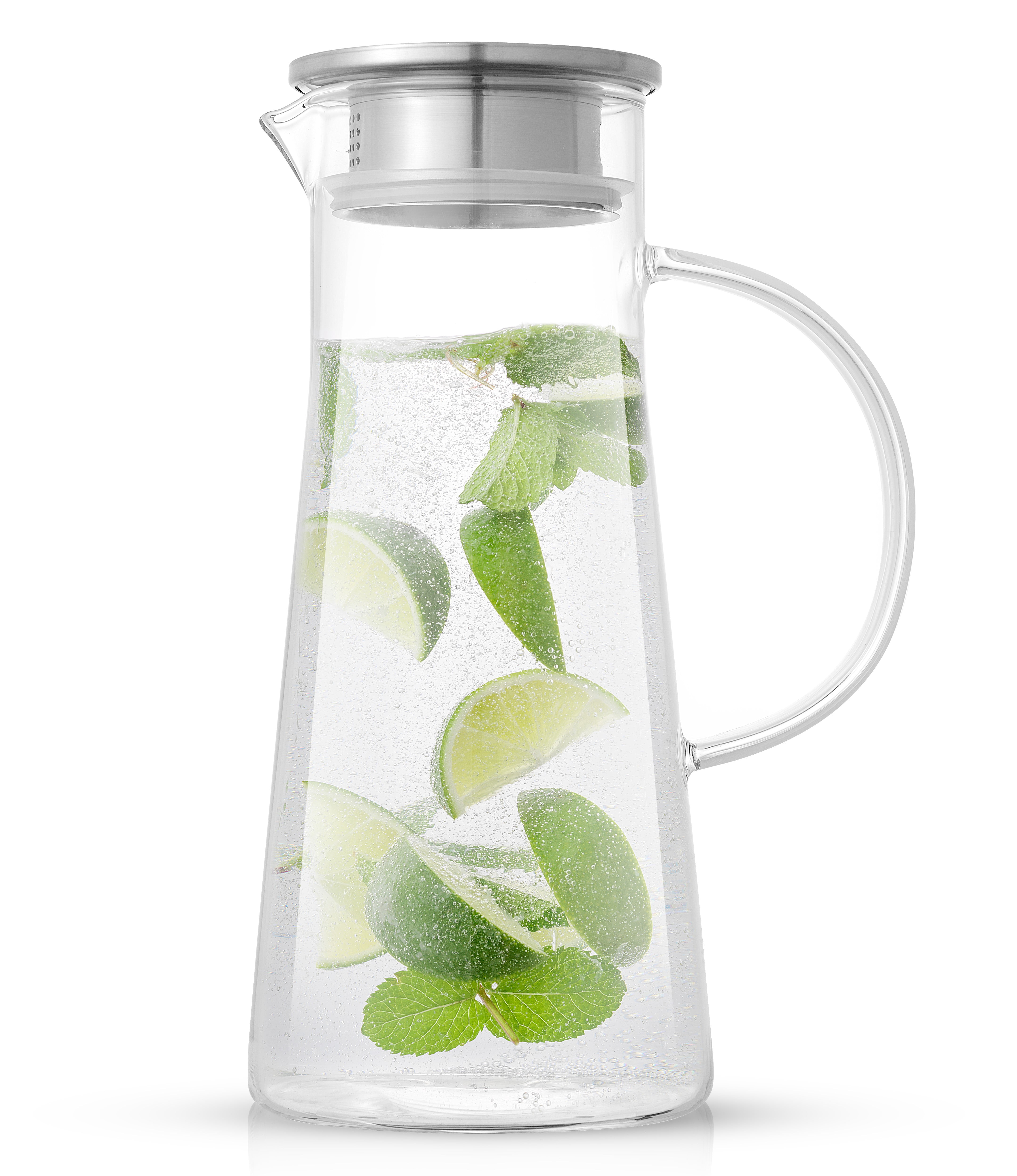 JoyJolt Breeze Glass Pitcher with Stainless Steel Lid and Spout, with ...