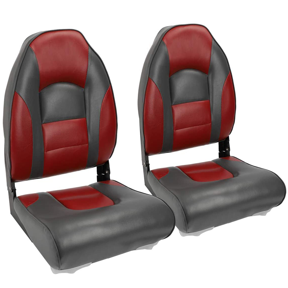 Seamander Premium High back Folding Boat Seat, Charcoal/Red, 2 seats ...