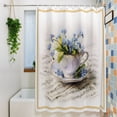 Blue Flowers Shower Curtains for Bathroom, Tea Cups Spring Plant ...