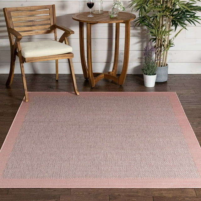 Well Woven Woden Blush Pink Indoor/Outdoor Flat Weave Pile Solid Color ...