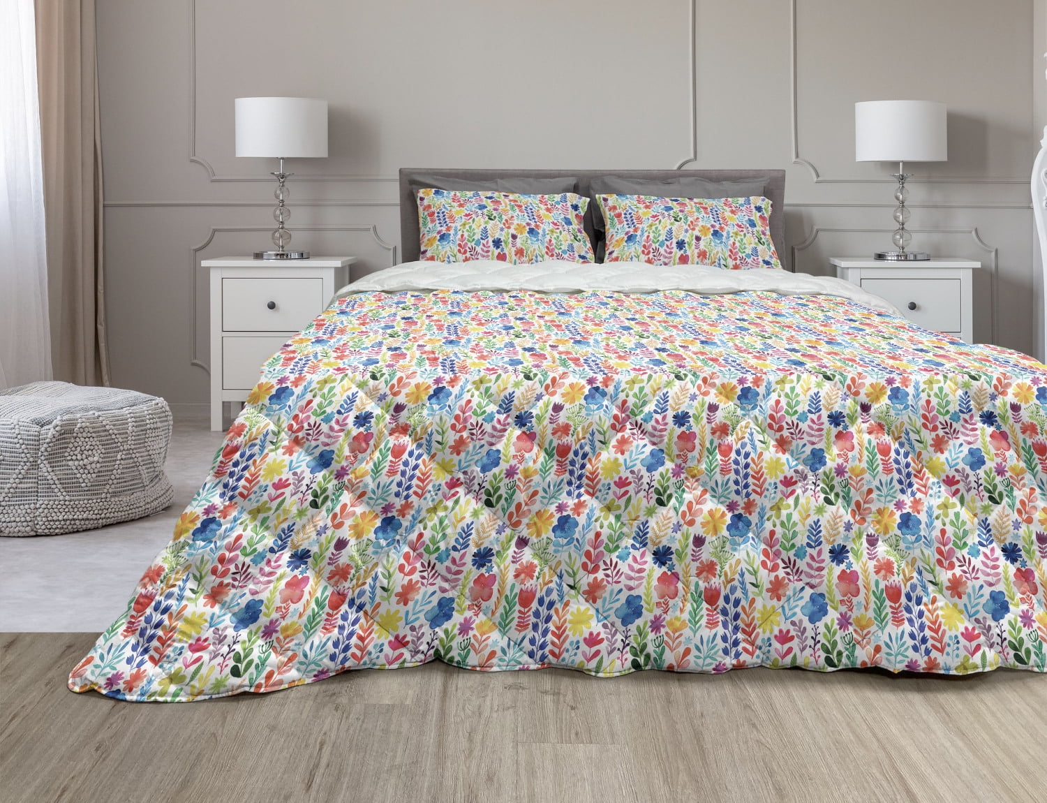 Floral Comforter & Sham Bedding Set, Vibrant Watercolor Brush Stroked ...