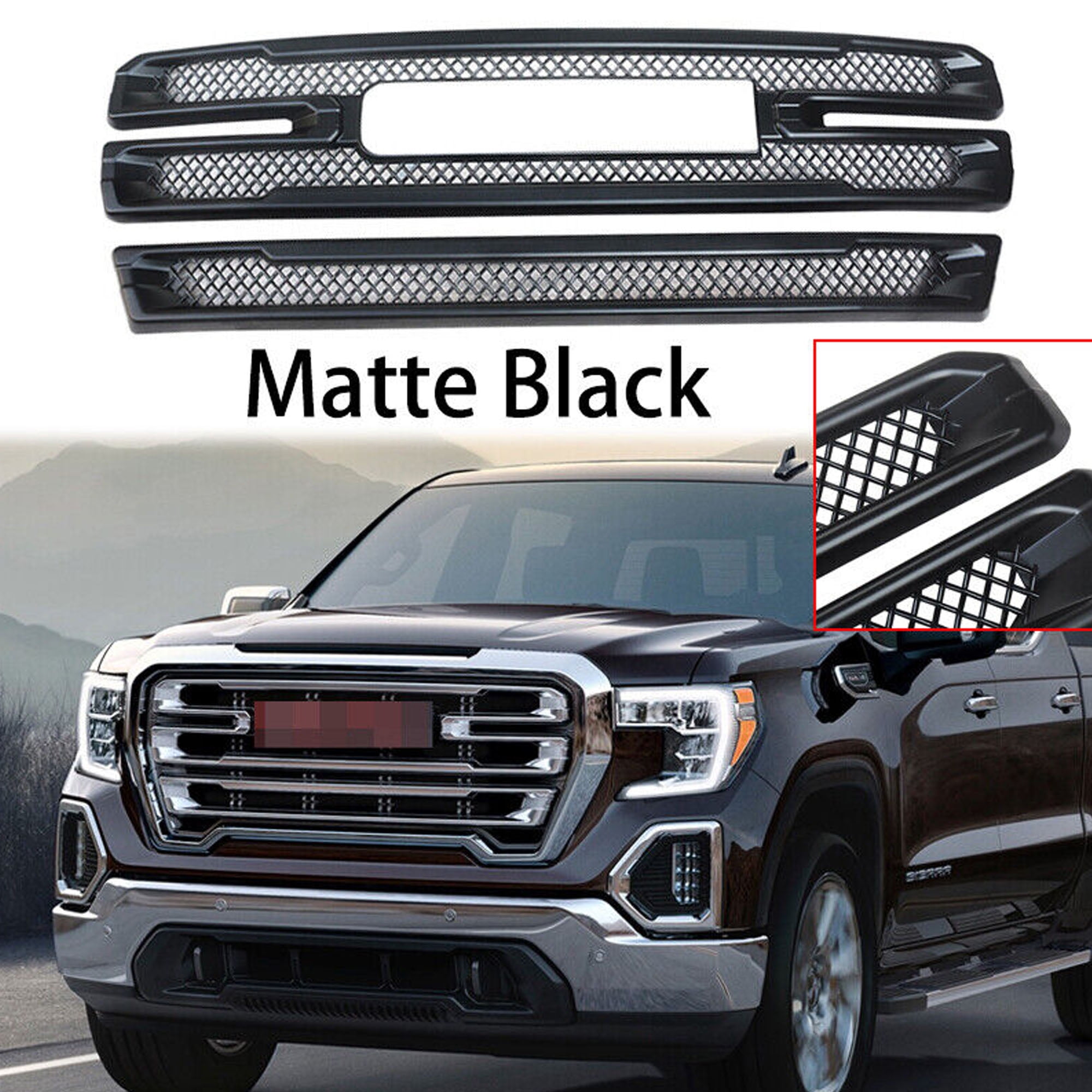 NINTE Front Bumper Grilles for 2019-2022 GMC Sierra 1500 SLT AT4 Matte ...