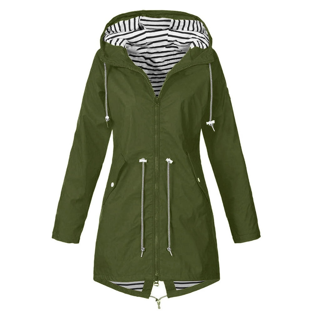 Outtop Outtop Women Solid Rain Jacket Outdoor Plus Size Waterproof