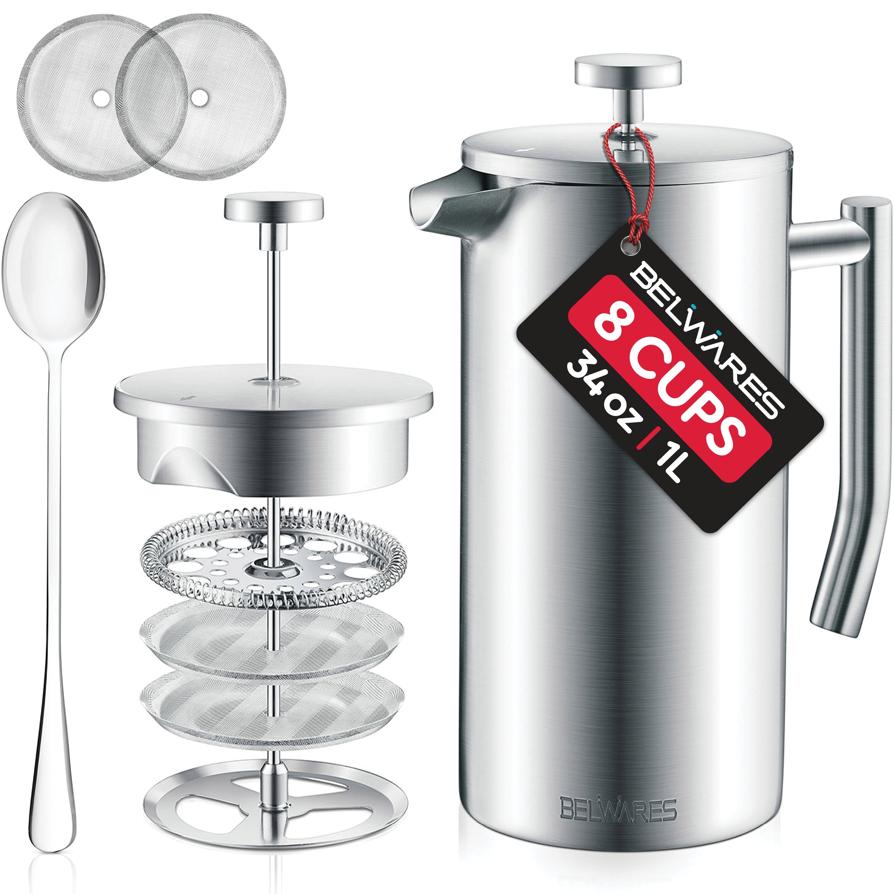 Belwares Stainless Steel French Coffee Press, with Double Wall and ...