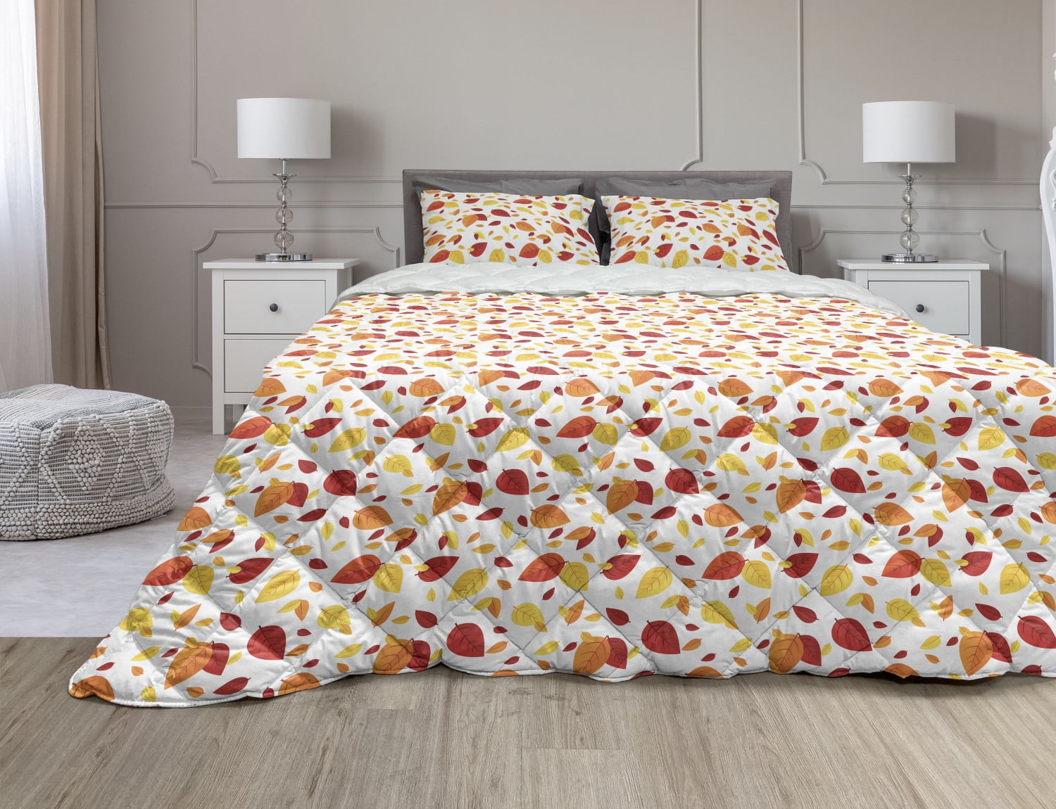 Leaf Comforter & Sham Bedding Set, Colorful Fall Autumn Leaves on White ...