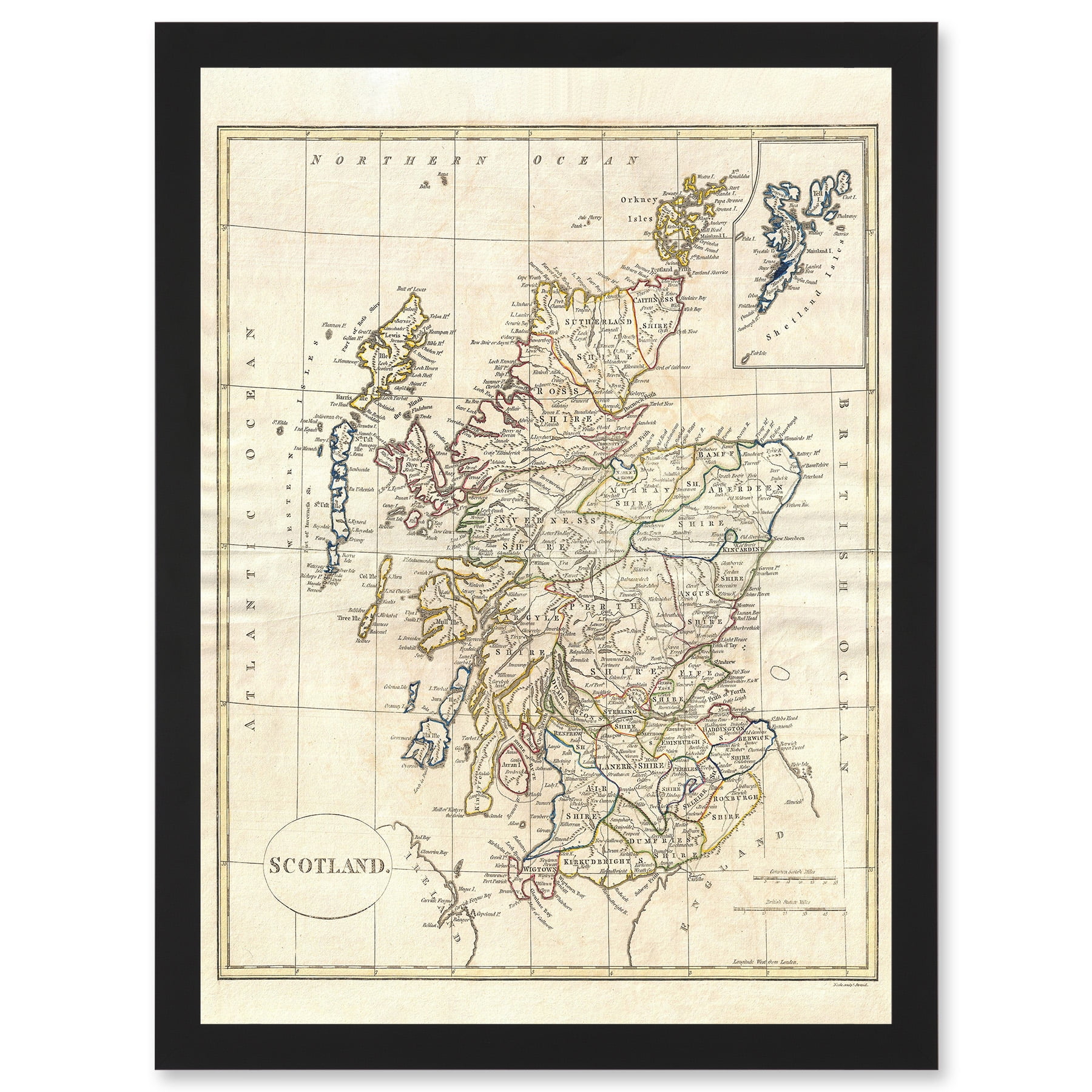 1799 Clement Cruttwell Map Scotland Vintage Historic Iconic A4 Artwork ...