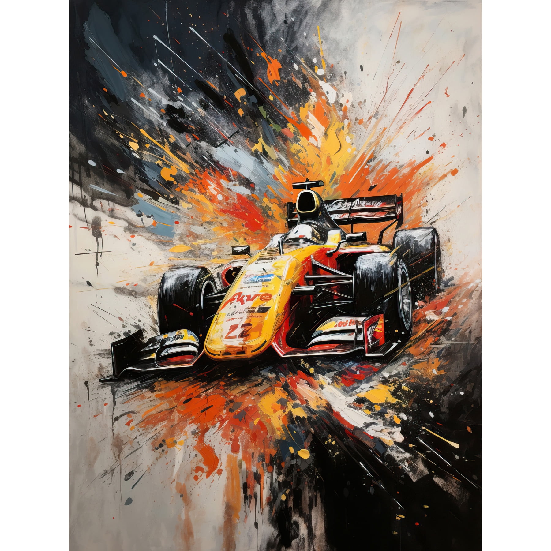 Yellow Race Car Racing Scene Modern Spatter Art Large Wall Art Poster ...