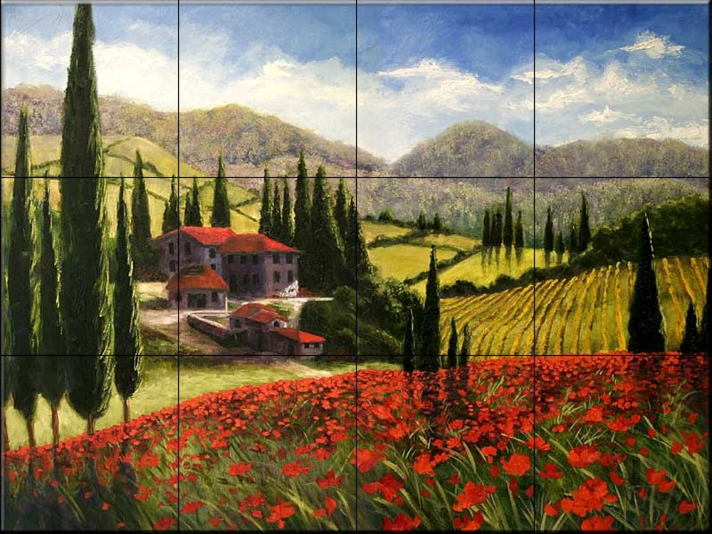 Ceramic Tile Mural - Tuscan Poppies - by Malenda Trick - Kitchen ...