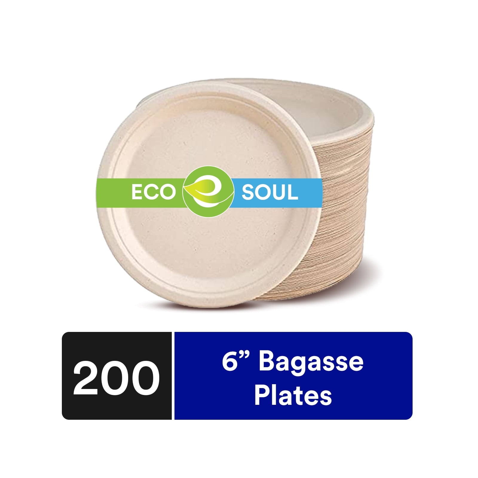 EcoSoul Compostable Plant Based 6 Inch Bagasse Round Plates, 200 Count ...