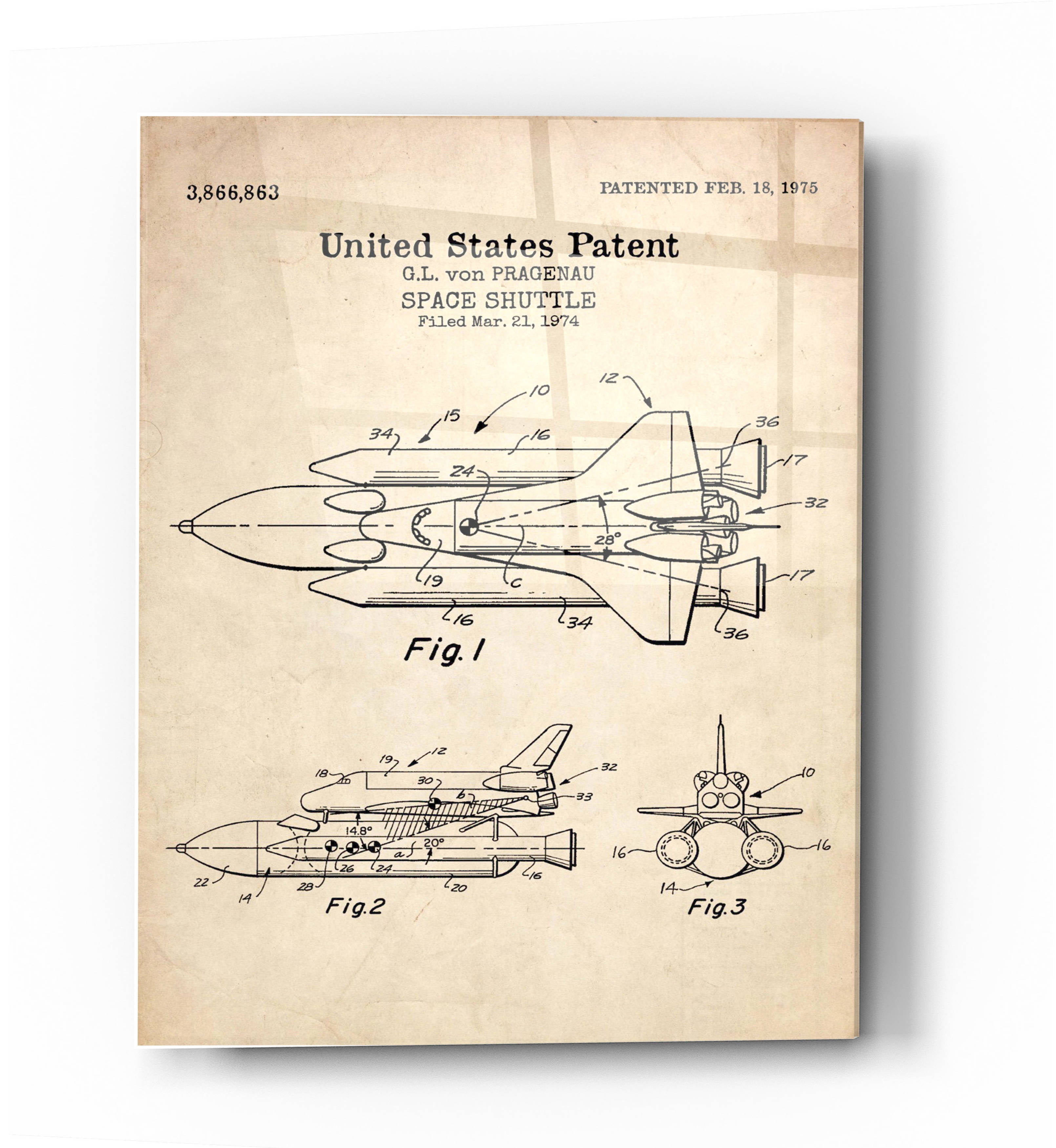Epic Art 'Space Shuttle Blueprint Patent Parchment' Acrylic Glass Wall ...