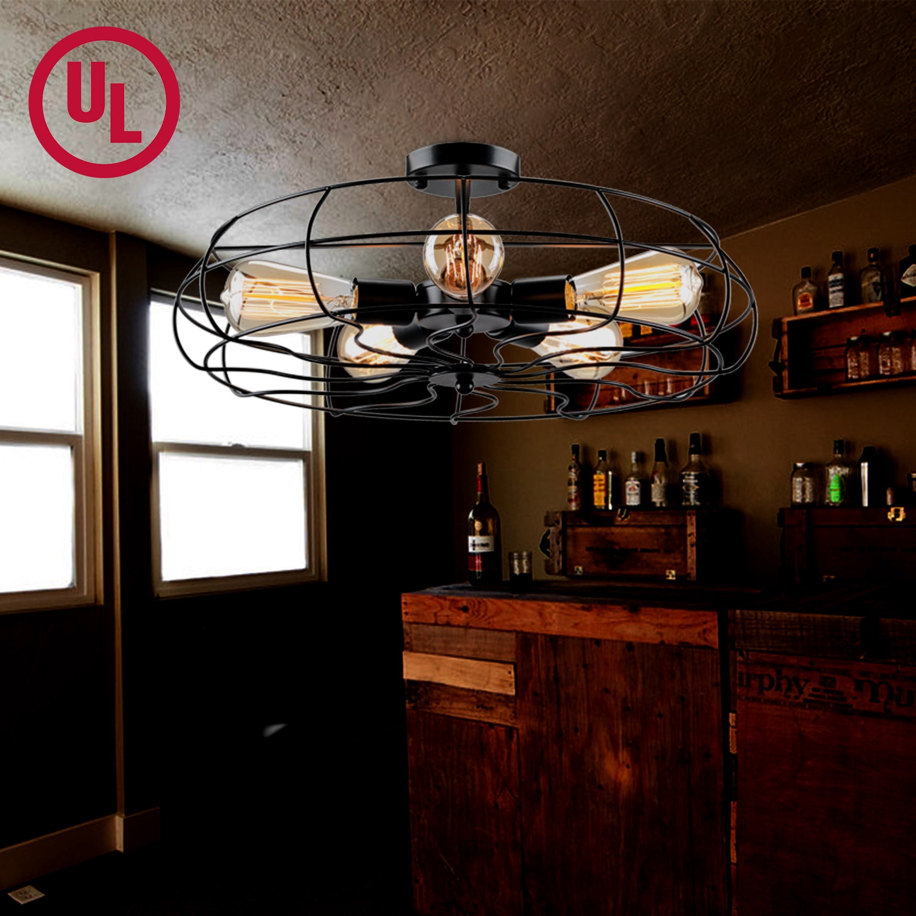 Industrial 5-Light Fan Style Semi-Flush Mount Ceiling Light w/ Metal ...