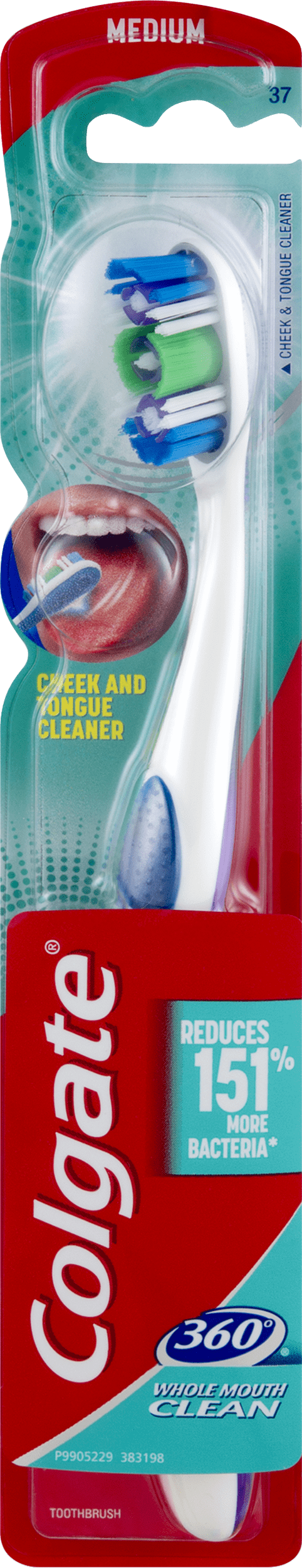 Colgate 360° Toothbrush with Tongue and Cheek Cleaner, Medium, 1 Ct
