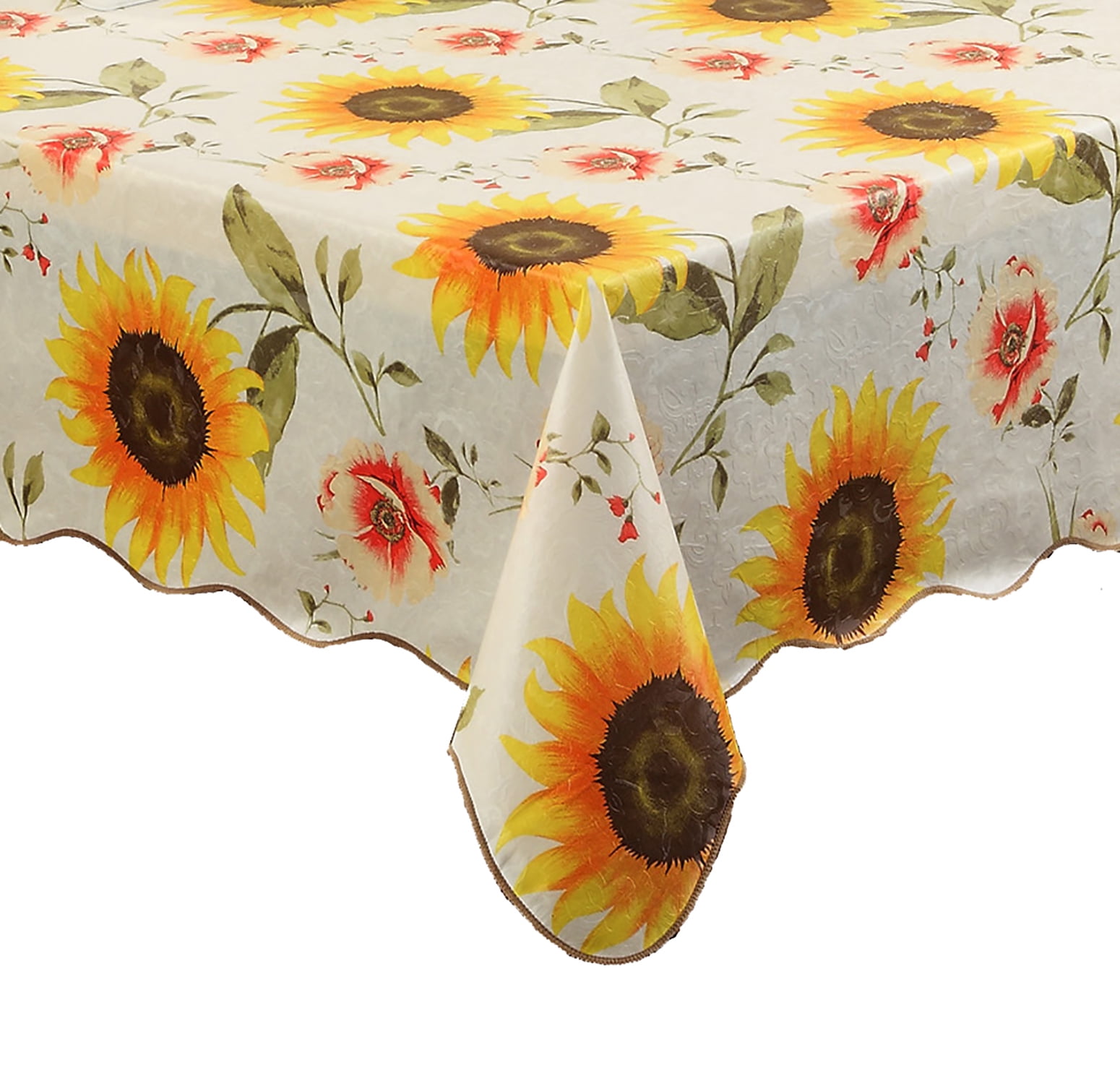 DurableDelights Sunflower Table Cloth w Flannel Backing, Indoor Outdoor ...