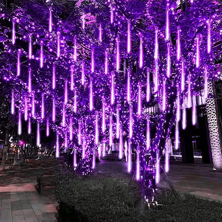 8 Tubes 192 LEDs Extendable Meteor Shower Purple Halloween Lights for ...