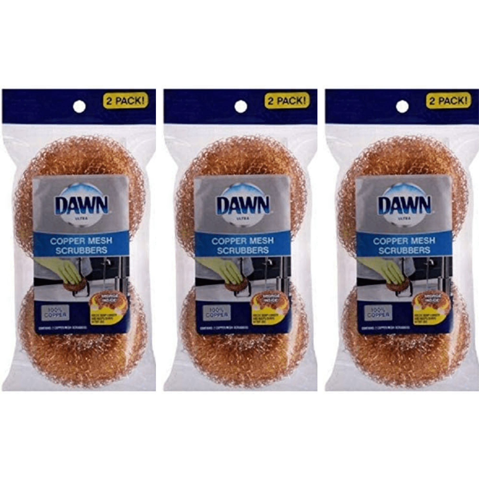 Dawn Ultra Copper Mesh Scrubbers, 100% Copper 3 Pack (6 Scrubbers ...