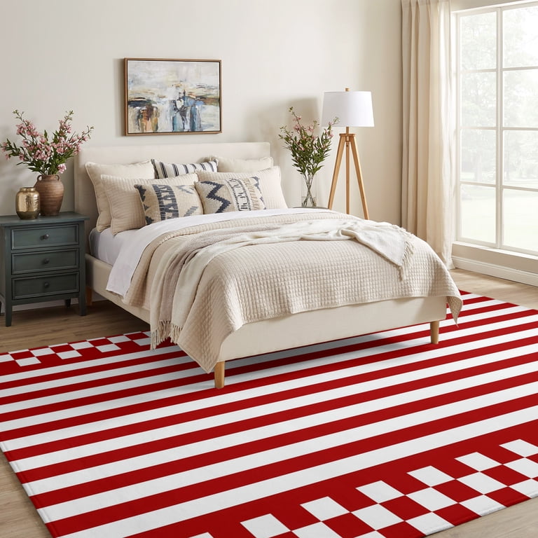 Area Rug 5 x 7 Washable, Red Stripes Rugs for Living Room Bedroom ...