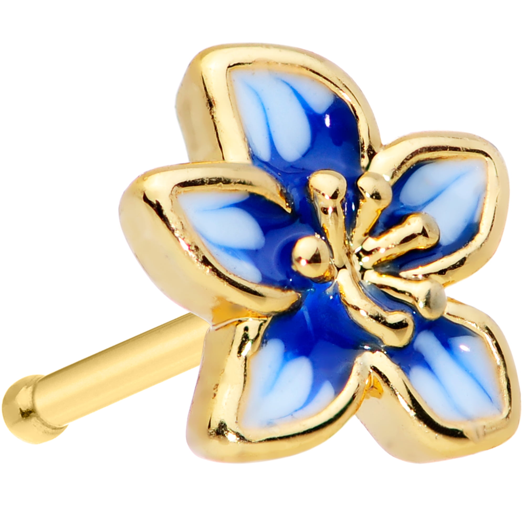 Body Candy Women 20G PVD Steel Nose Ring Tropical Blue Flower Nose Stud ...