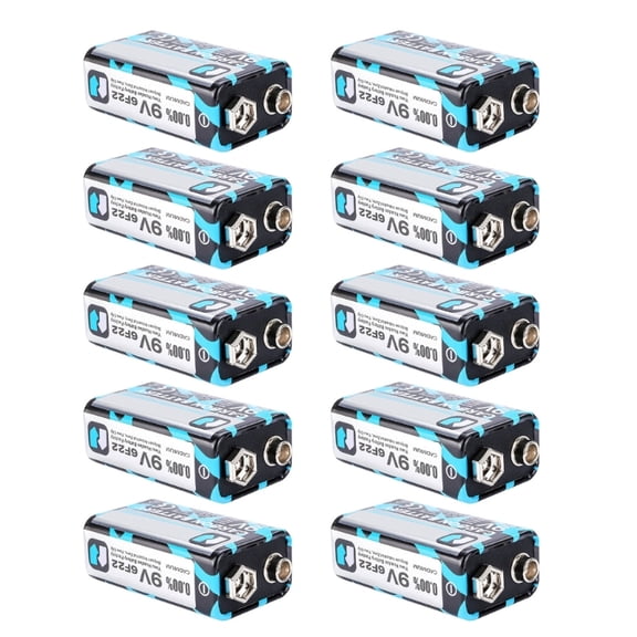 Pack of 10 9v Carbon 6F22 Batteries High Energy Density Long Last Power ...