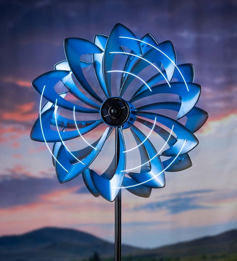 Solar Lighted LED Flower Metal Wind Spinner with Bi-Direction Rotors ...