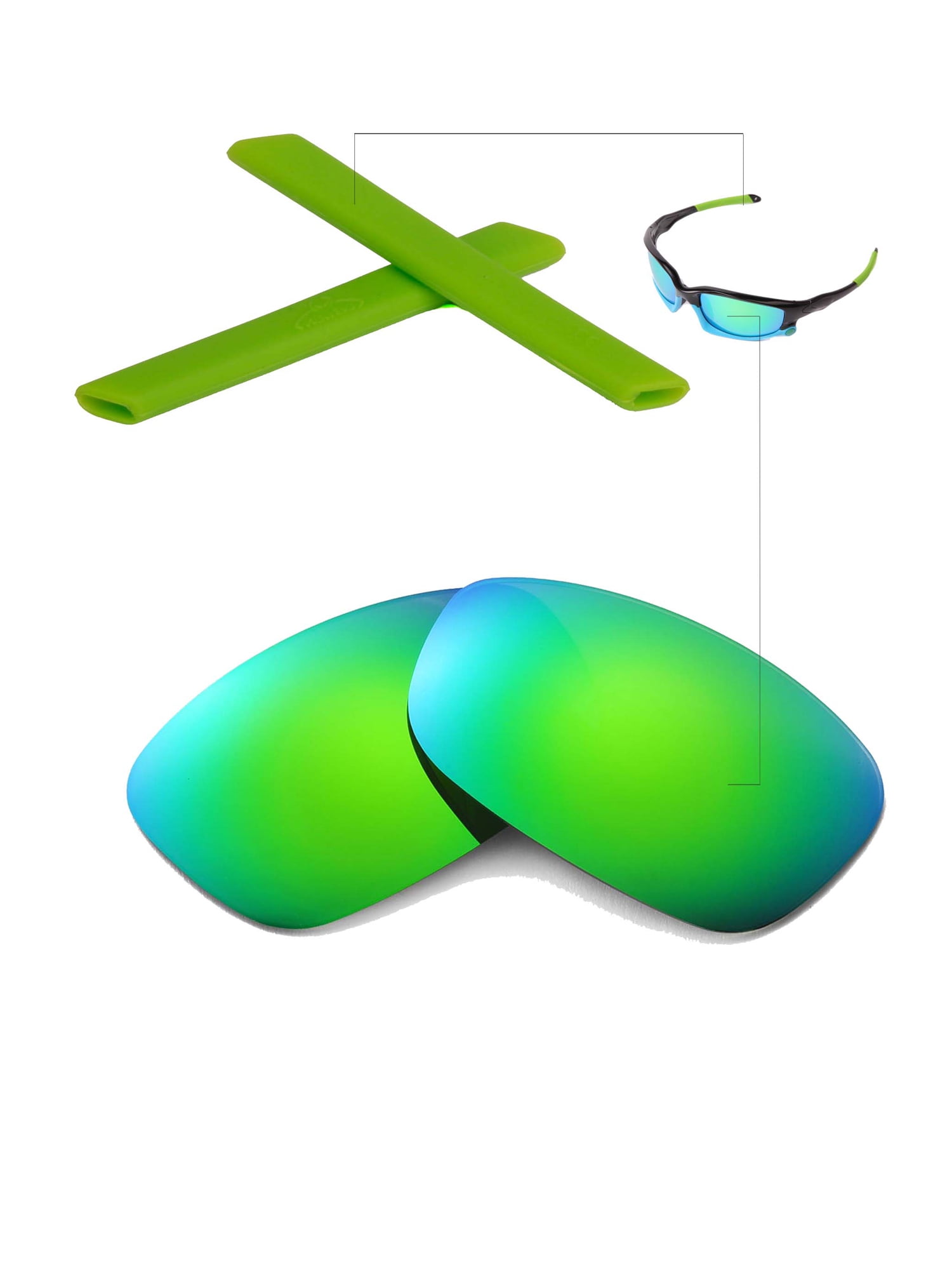 Walleva Emerald Polarized Lenses And Green Earsocks For Oakley Split
