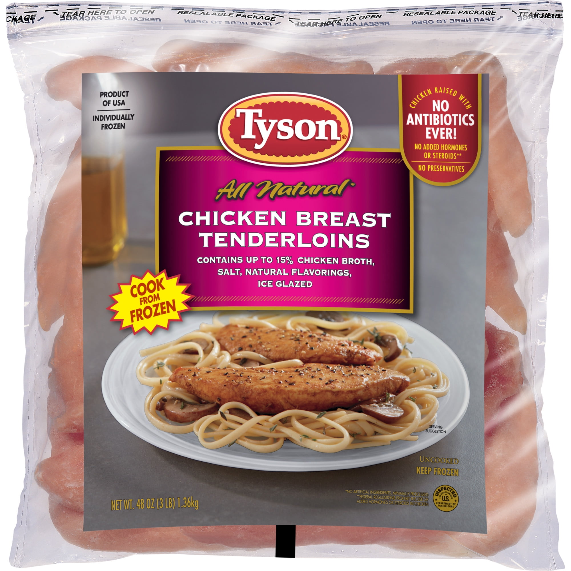 Tyson All Natural Boneless Skinless Chicken Breast Tenderloins, 3 lb ...