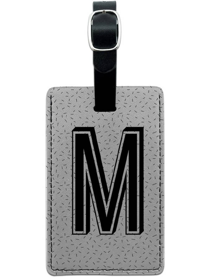 Letter M Initial Sprinkles Black White Leather Luggage ID Tag Suitcase ...