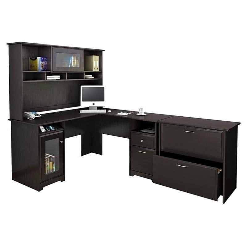 Pemberly Row 3 Piece Office Set in Espresso Oak - Walmart.com