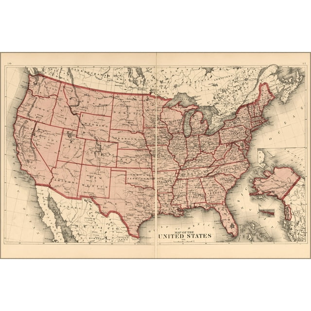 24"x36" Gallery Poster, Map of the United States 1875 - Walmart.com