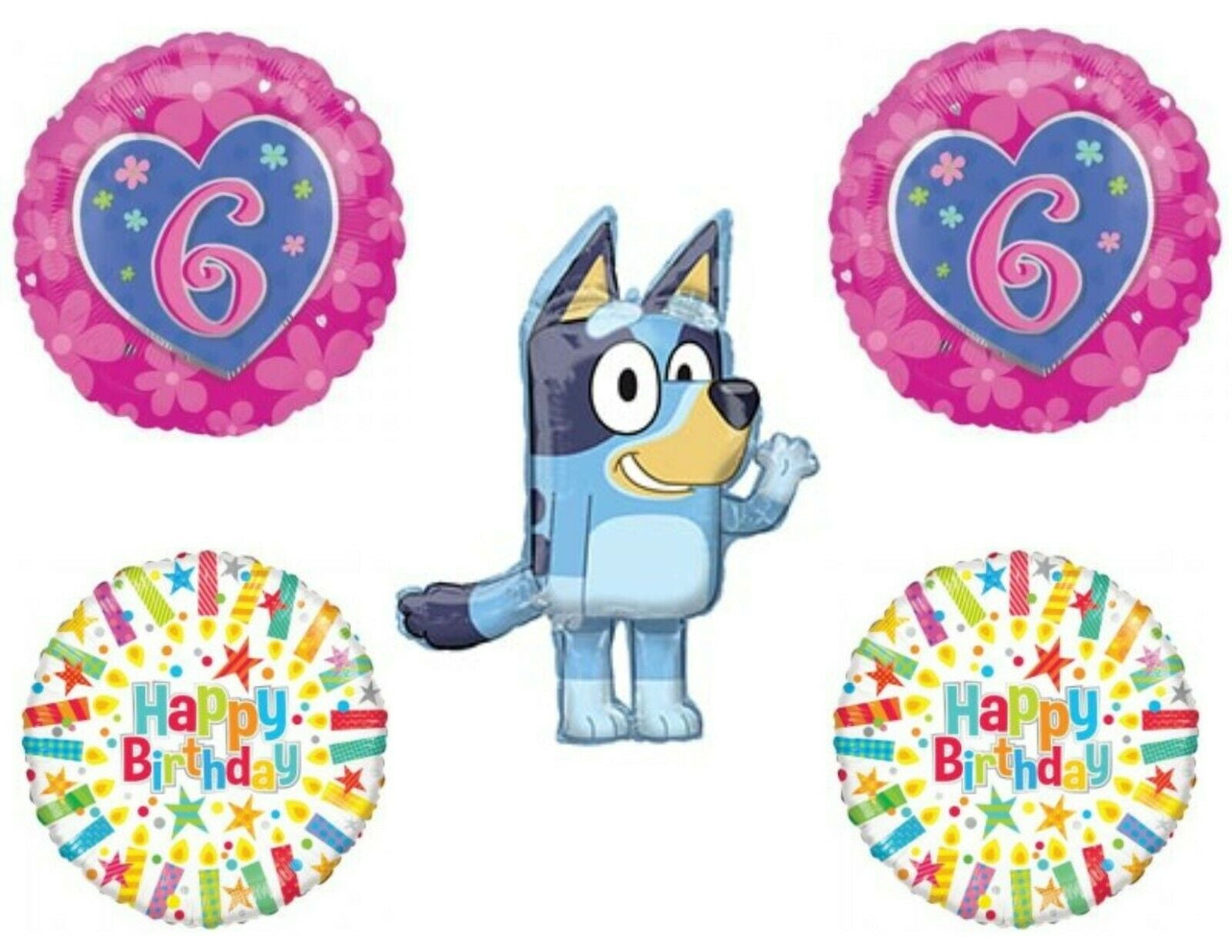 Bluey 6th Birthday Party Decor Balloons - Pink Heeler Puppy Theme ...