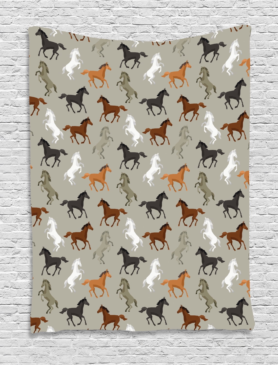 Horses Tapestry, Abstract Stallions Simple Design Equestrian Animals ...