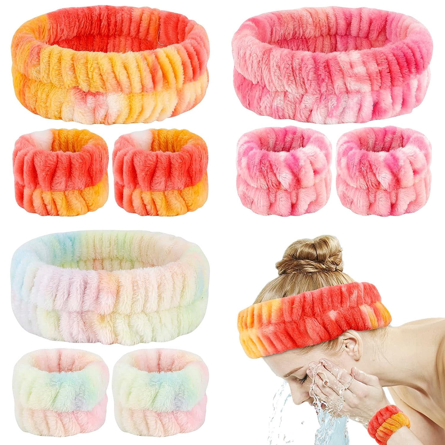 9Pcs Spa Headband and Wrist Washband Set, 3 Pieces Makeup Facial Face ...