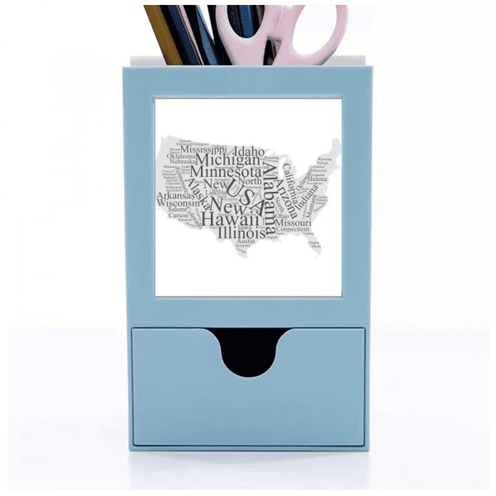America USA Map City Wordcloud Desk Supplies Organizer Pen Holder Card ...