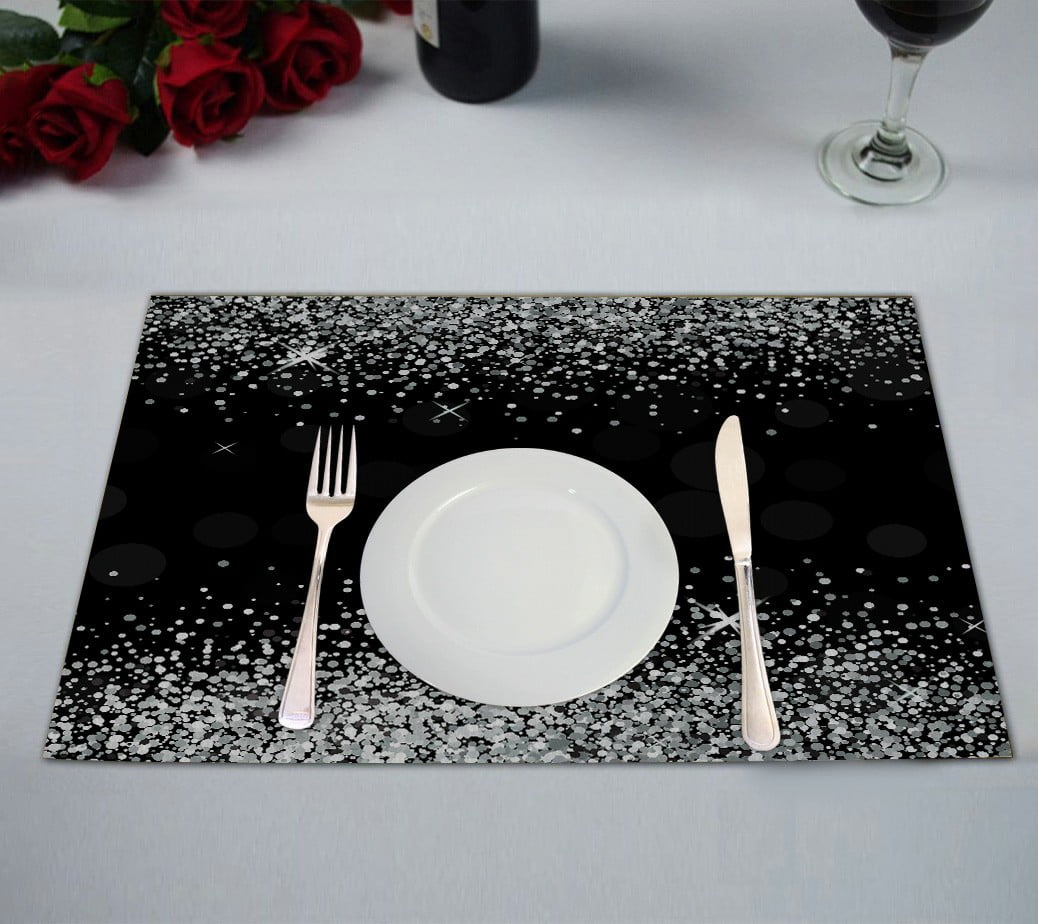 ABPHQTO Shiny Silver Glitter Black Table Placemat Food Mat 12x18 Inch ...