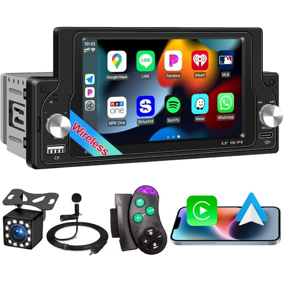 1 Din 7 Inch Car Stereo Radio with Wireless Apple Carplay Android Auto ...