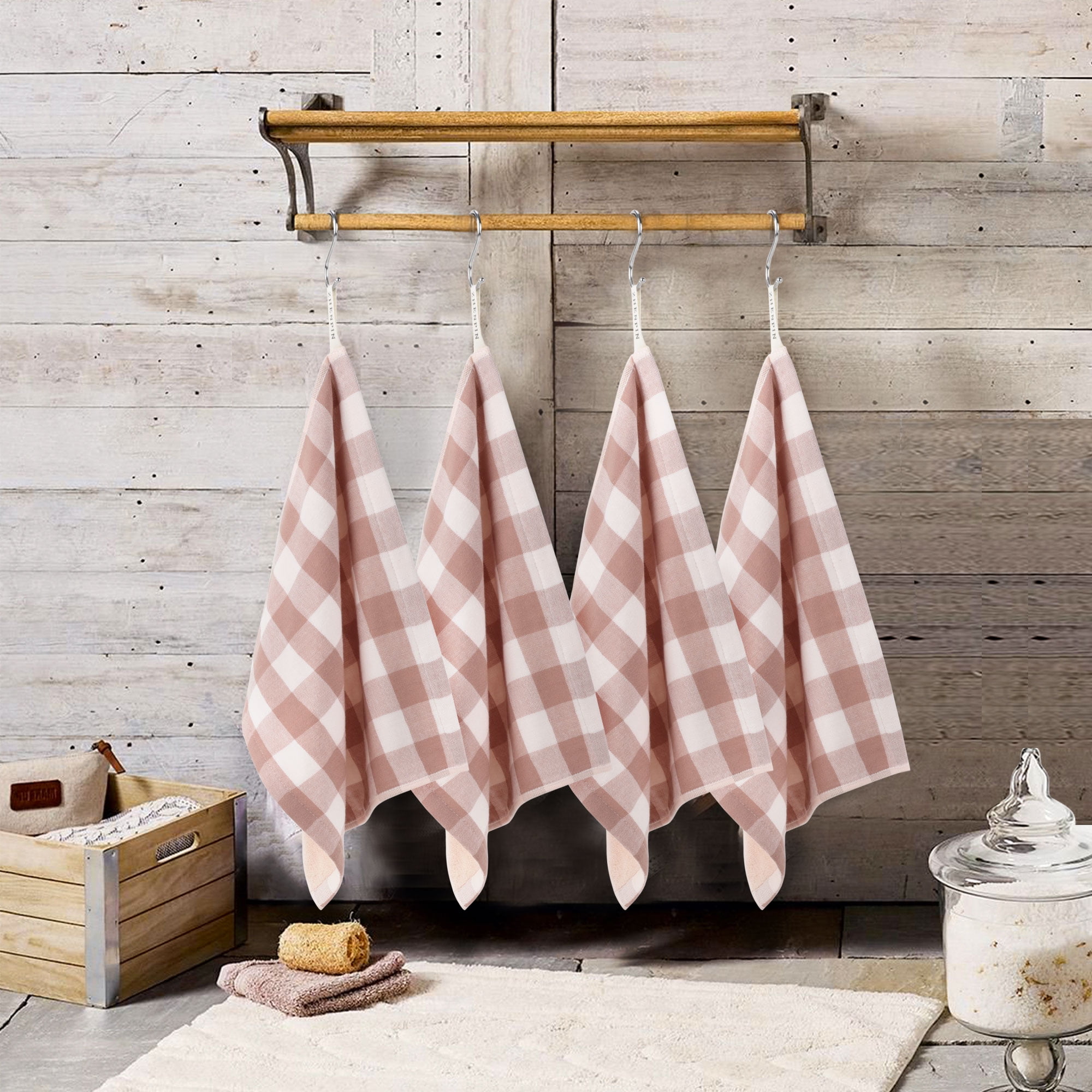 PiccoCasa 6-Pack Cotton Kitchen Tea Towel Set Lattice Pattern Pink 13 ...