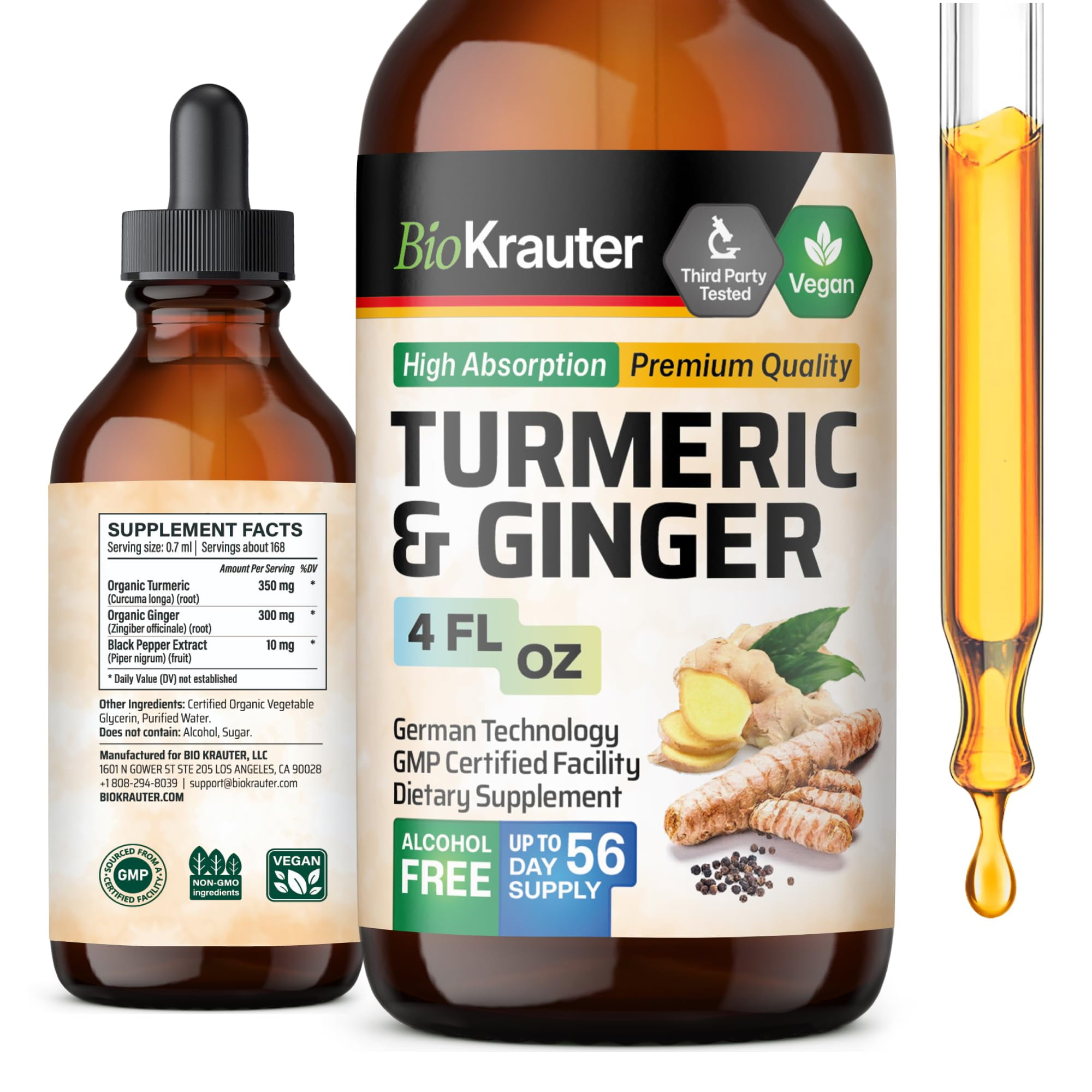 BIO KRAUTER Turmeric and Ginger Supplement Tincture - Curcumin Immune ...