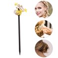 Unique Bargains Hair Chopstick for Women Black Yellow 1 Pc [Flower ...