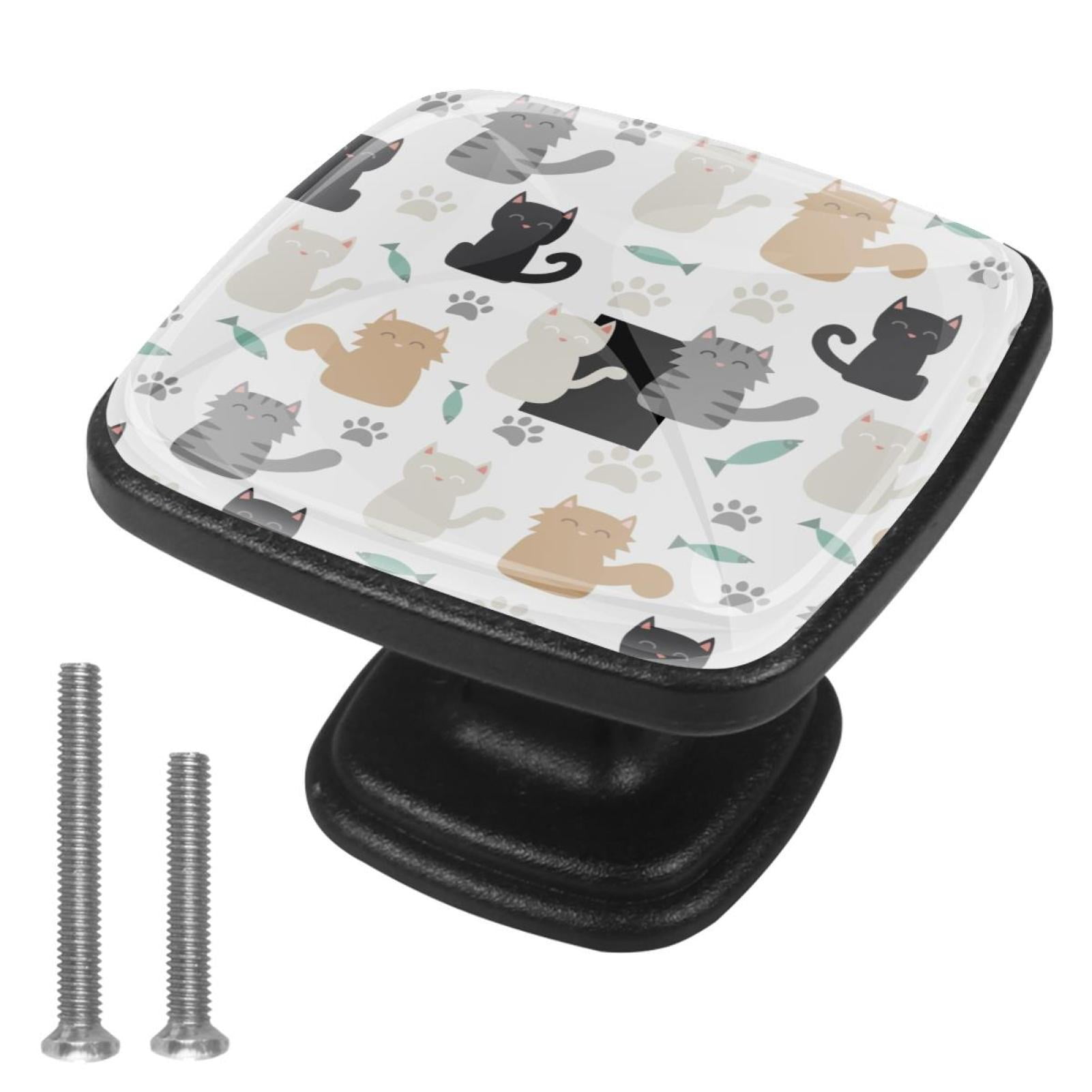 4 Pcs Cabinet Handle Drawer Pulls Cat Knobs with Screws Square ...